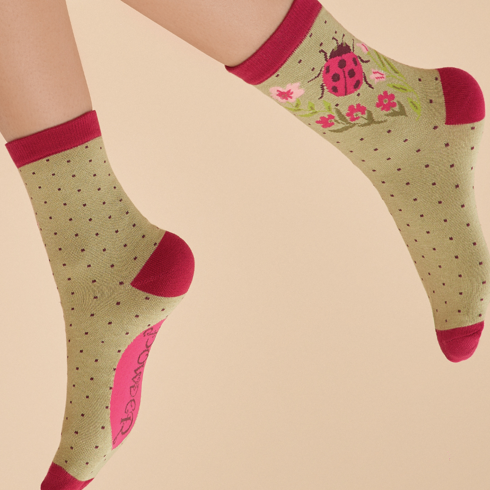 Ladies Bamboo Ankle Sock Ladybird By Powder Design